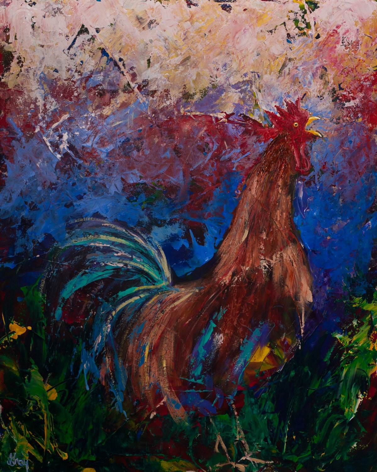 Painting Rooster Watercolor Painting Farm Animal Original Art Abstract ...