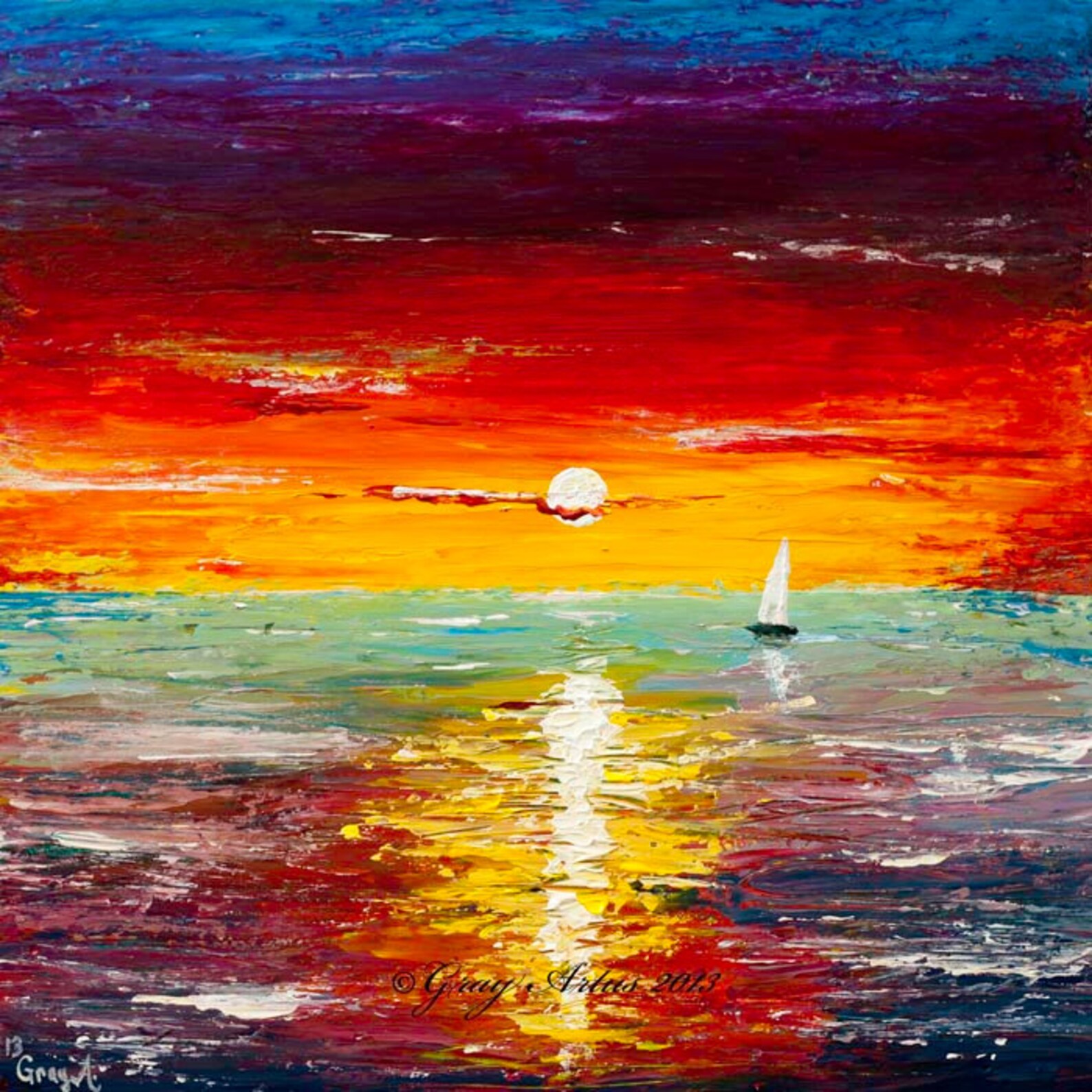Ocean Scape Bright Colorful Seascape Giclee Print on Canvas of Original ...