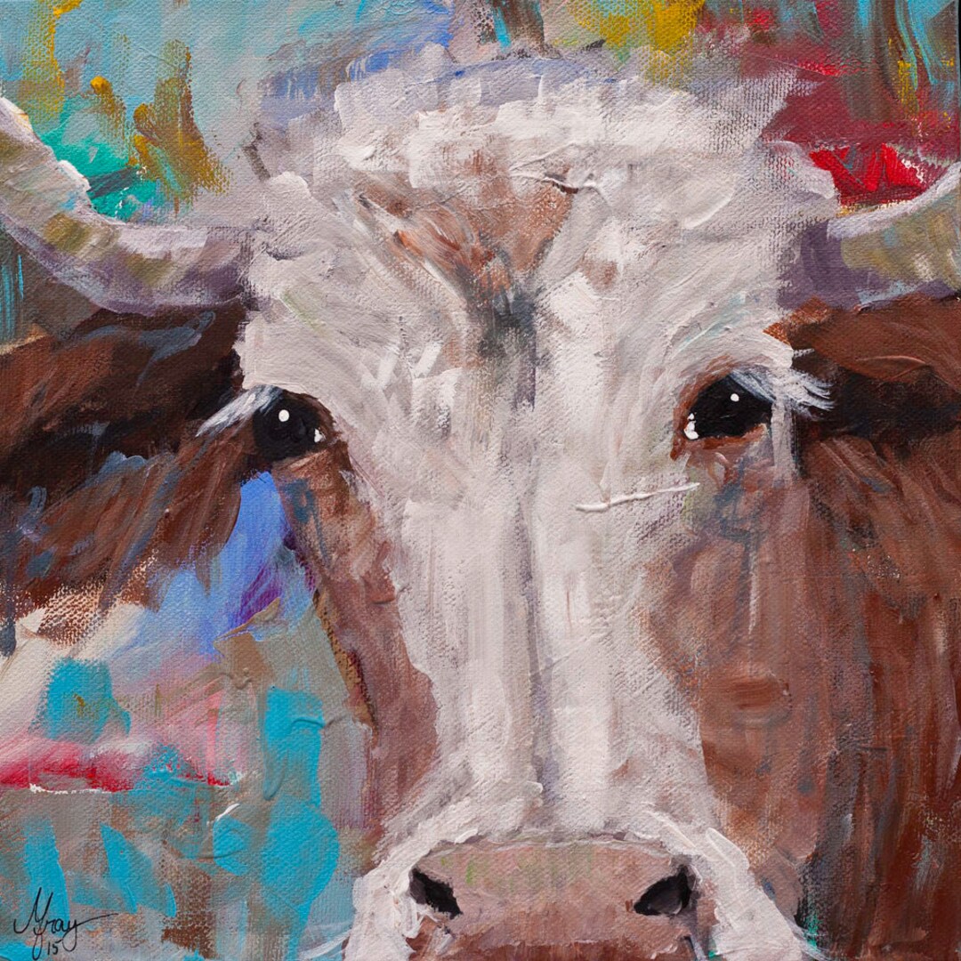 COW Expressionist Style Farm Animal Art on Canvas * Giclee Print of the ...