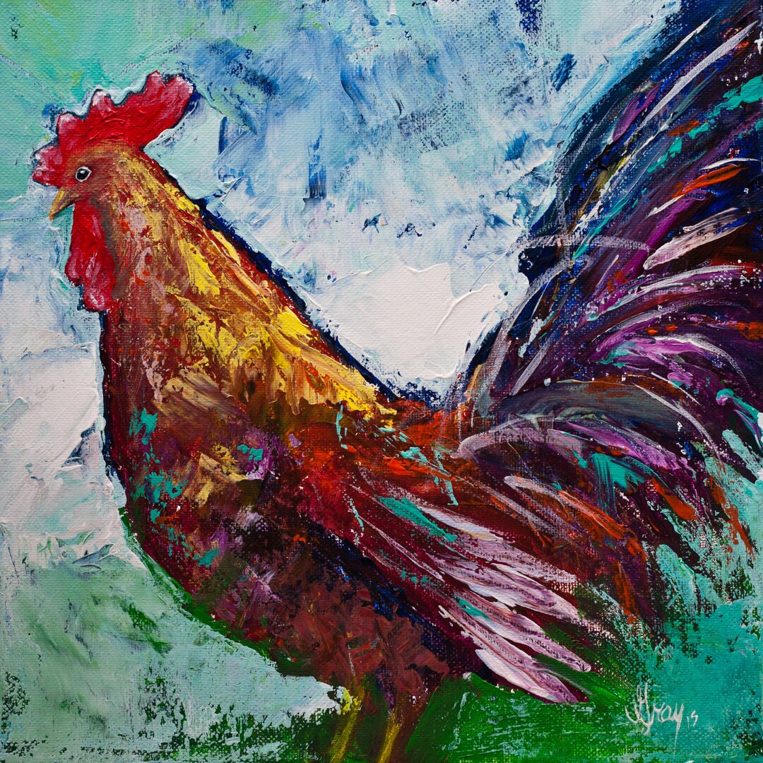 ROOSTER Giclee Print on Canvas of the Original Palet Knife Painting ...