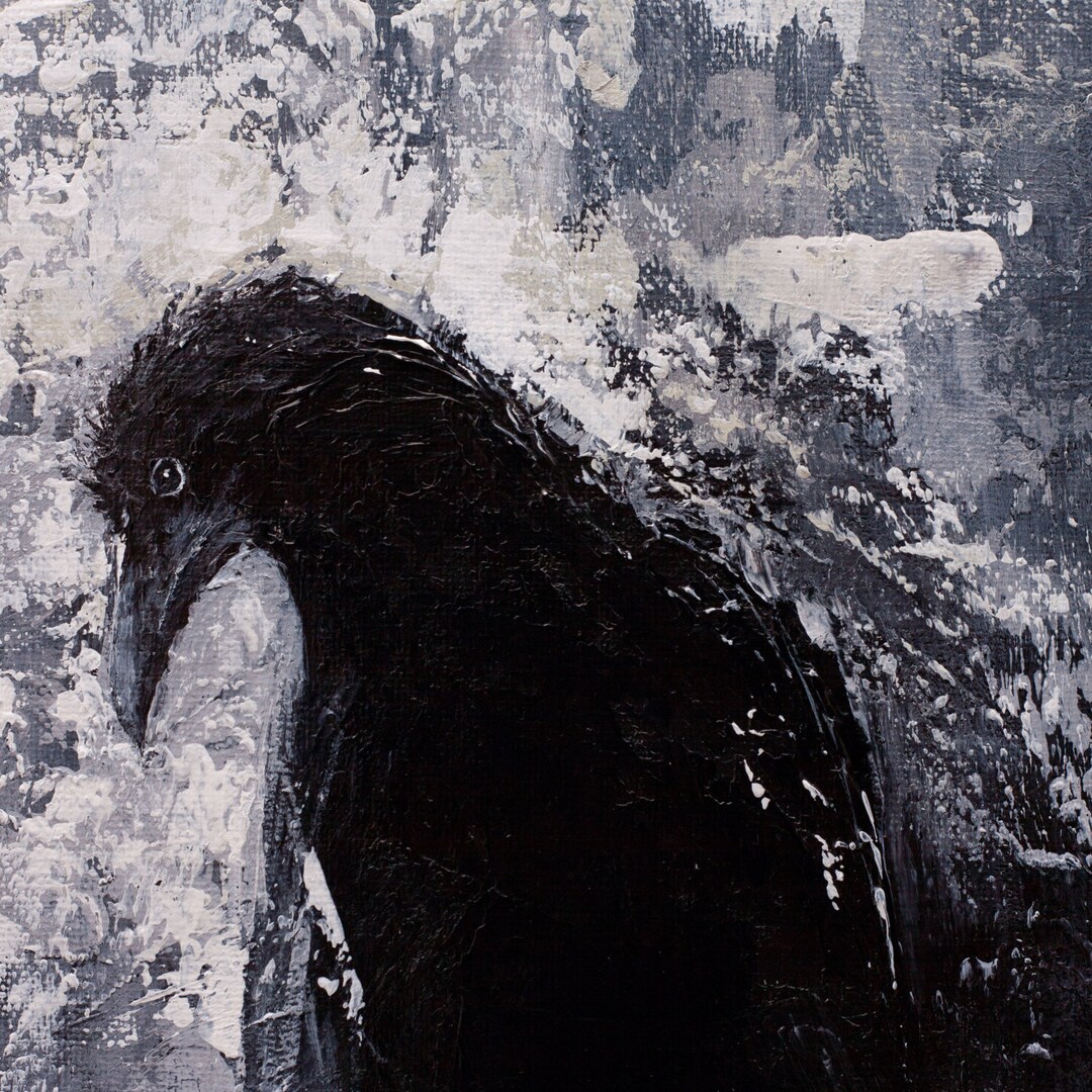Crow Raven Pallet Knife Painting * Dark Giclee Print on Stretched ...