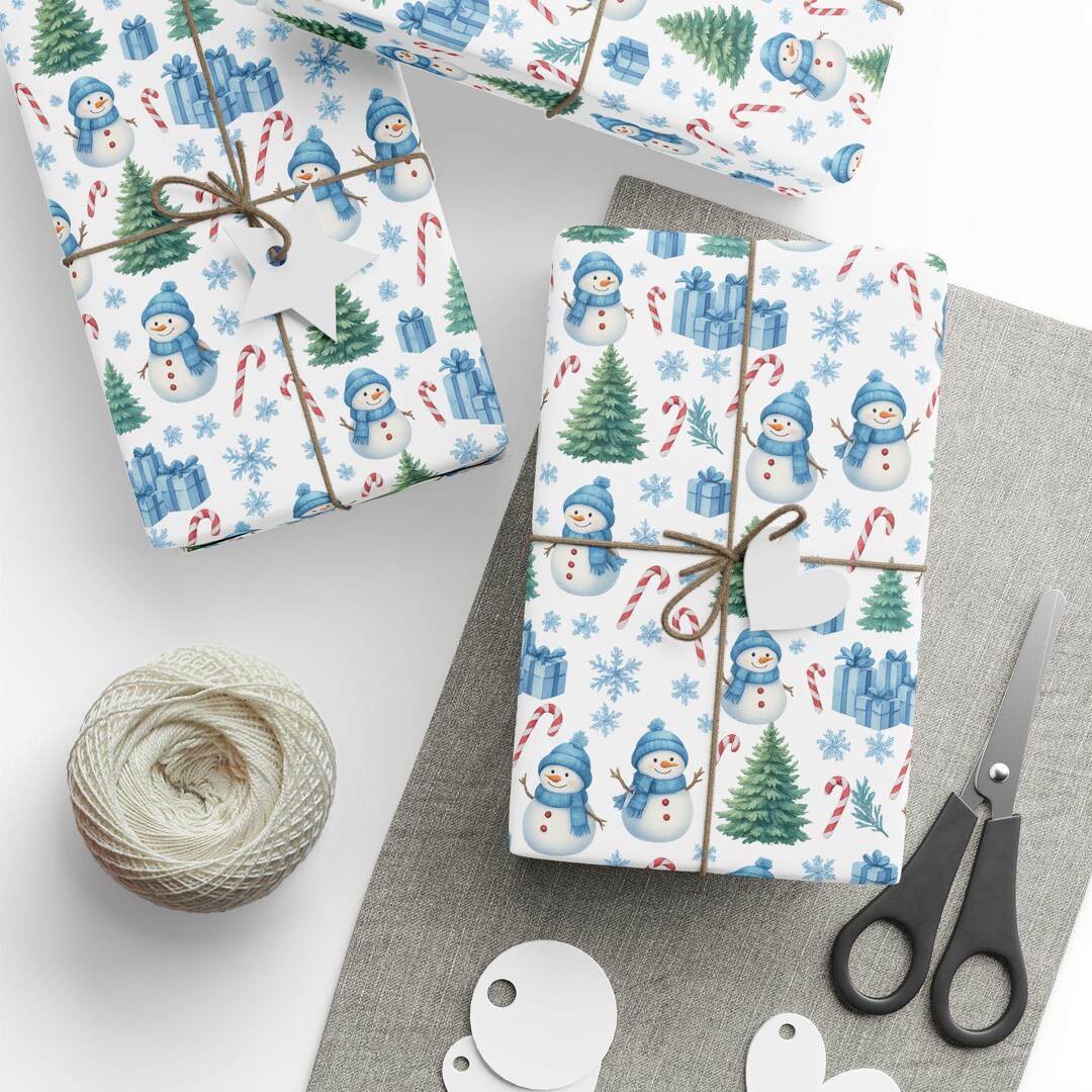 Watercolor Snowman Wrapping Paper | Cute Winter Gift Wrap | Christmas ...