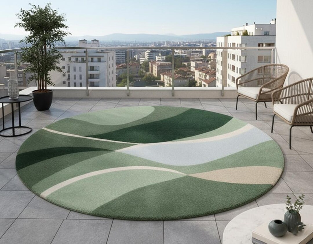Modern Abstract Green Round Rug, Scandinavian Style - Etsy