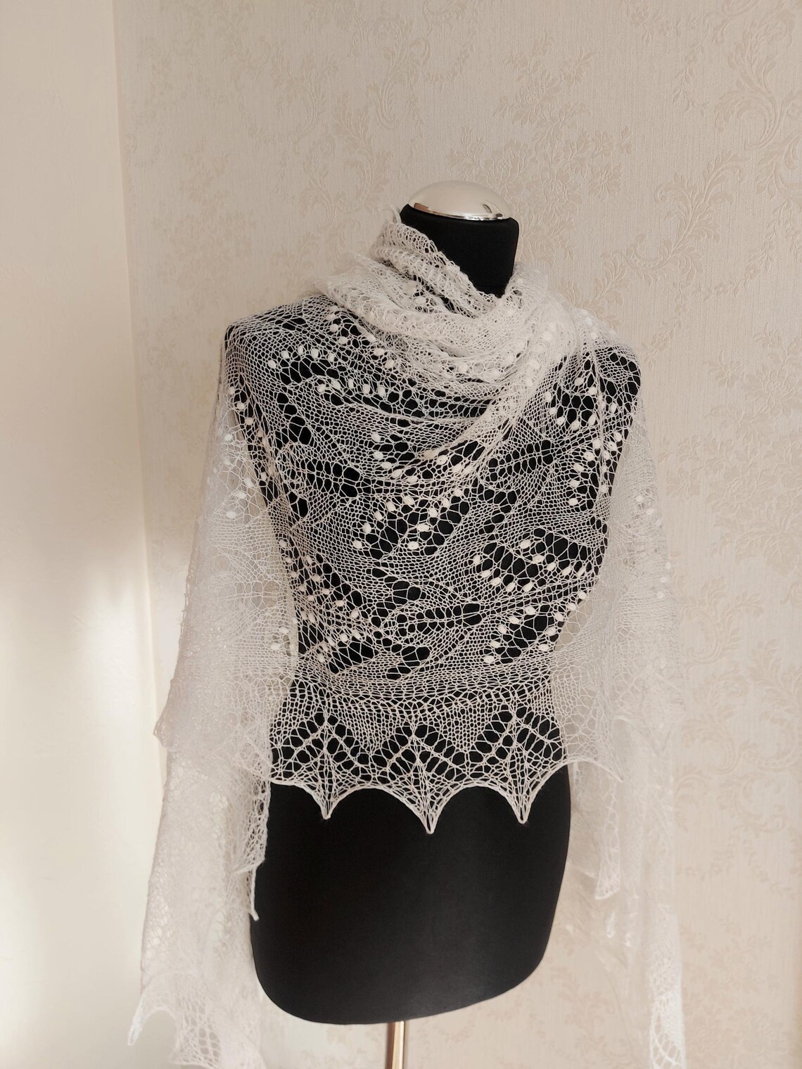 Кnit Shawl White Wedding Shawl Lace Wrap Shawl Knitted Shawl - Etsy