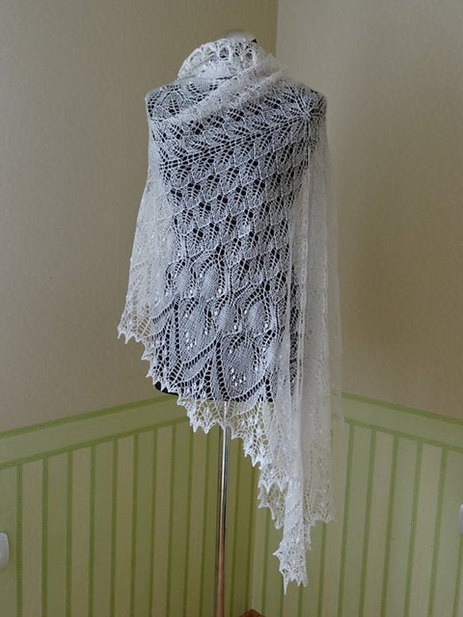 Hand Knitted Lace Shawl Square Shawl White Wedding Shawl Knitted ...