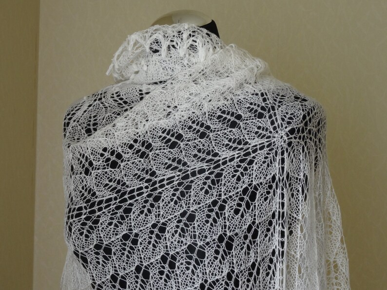 Hand Knitted Lace Shawl Square Shawl White Wedding Shawl Knitted ...