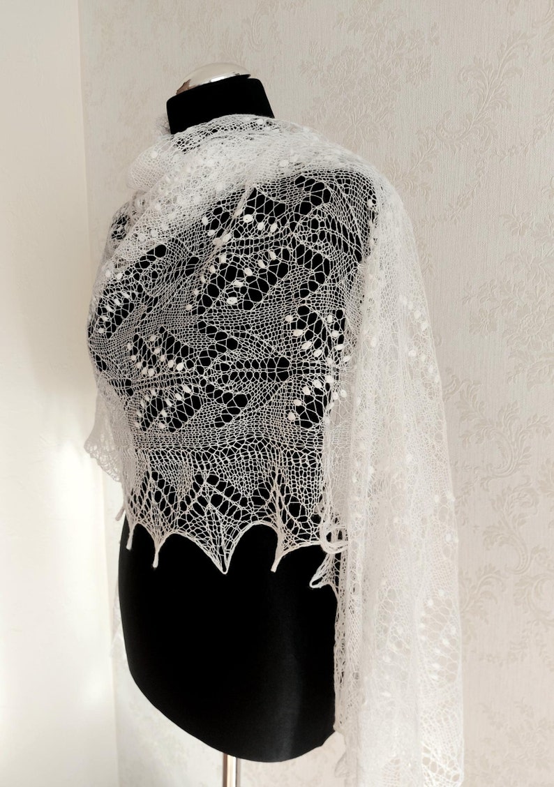 Кnit Shawl White Wedding Shawl Lace Wrap Shawl Knitted Shawl White ...