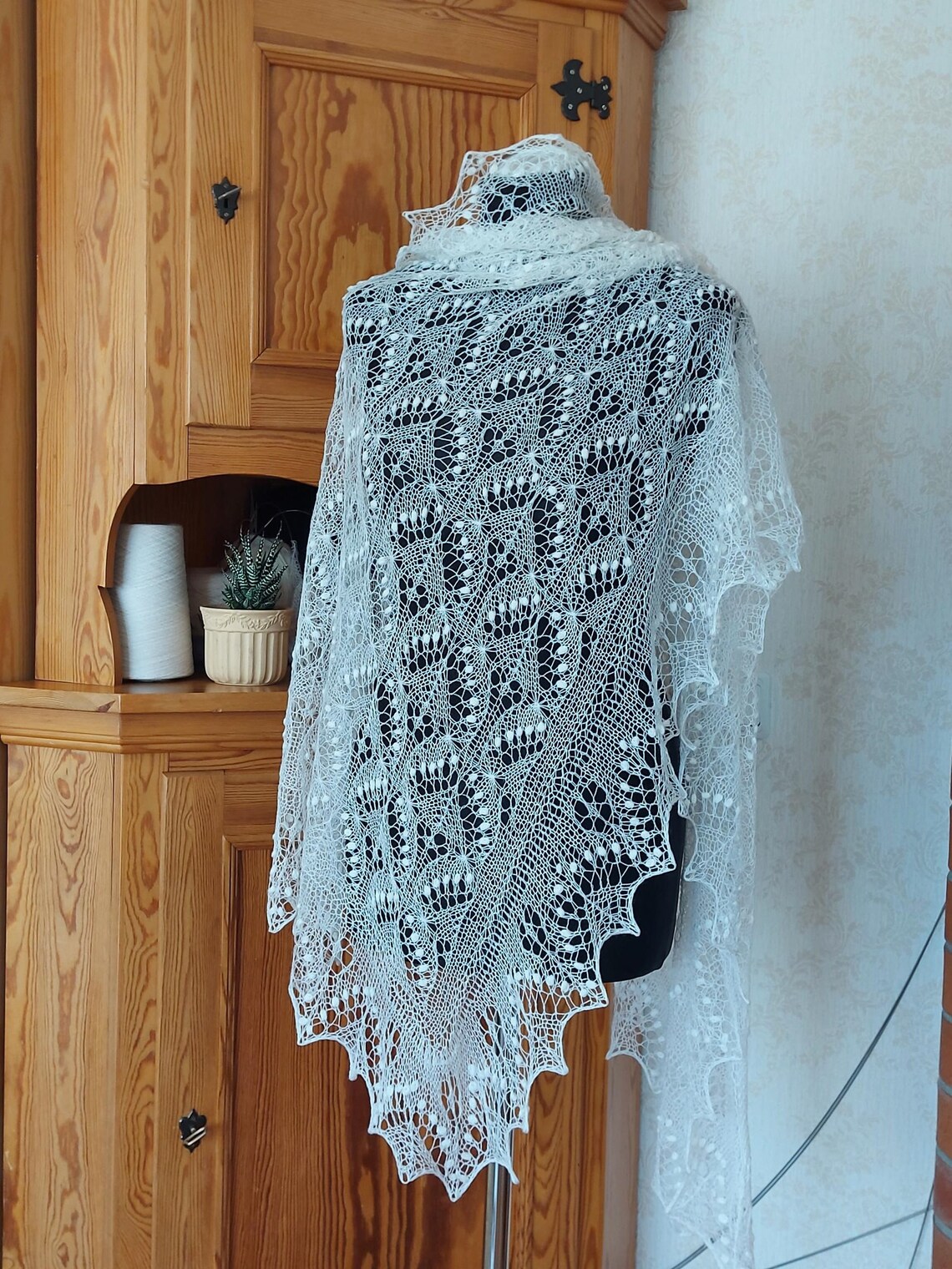Hand Кnit Shawl White Wedding Shawl Lace Wrap Shawl Knitted Shawl White ...