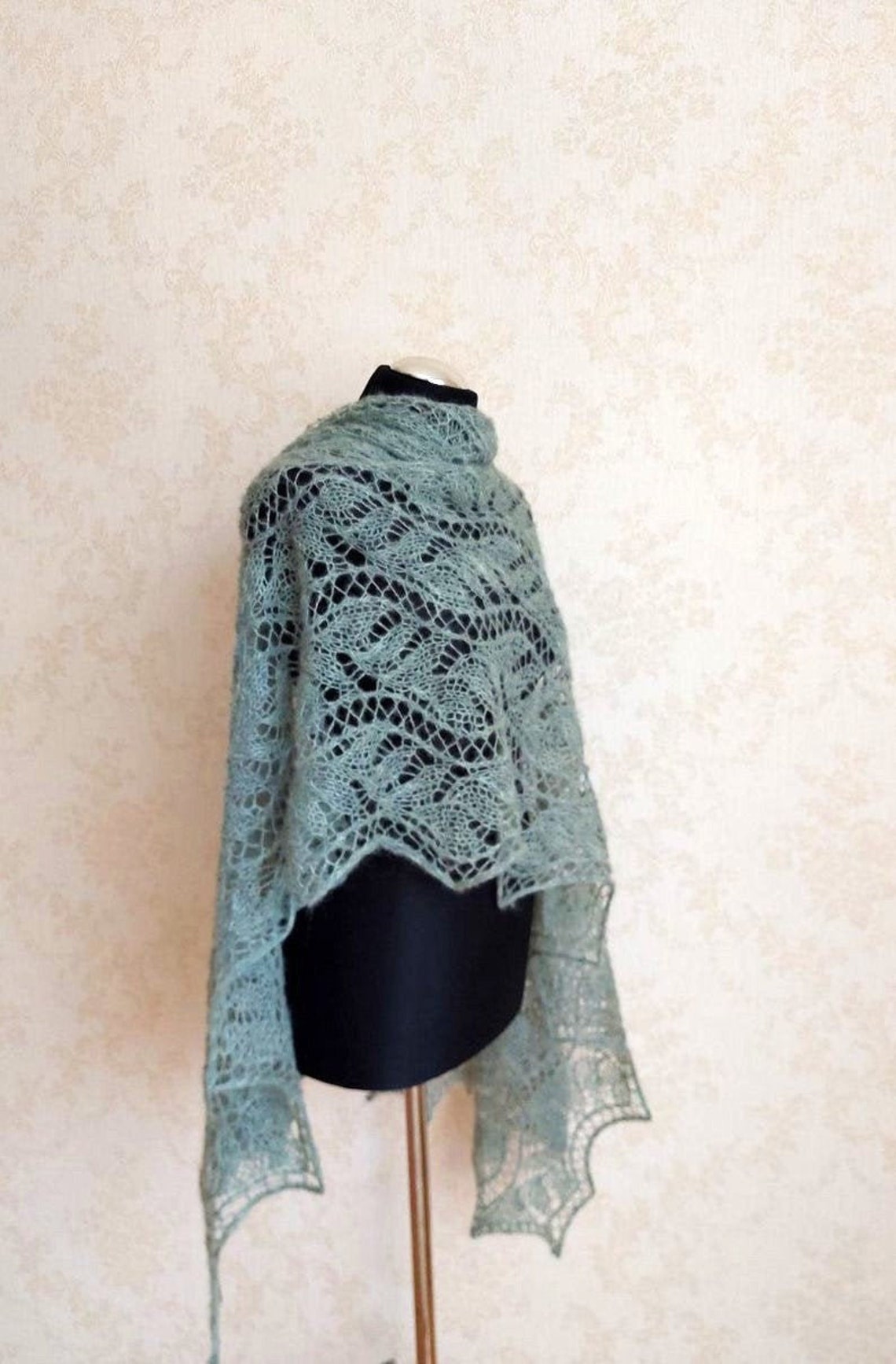 Sage Green Hand Knit Lace Shawl Handmade Aplaca Shawl Shoulder Wrap ...