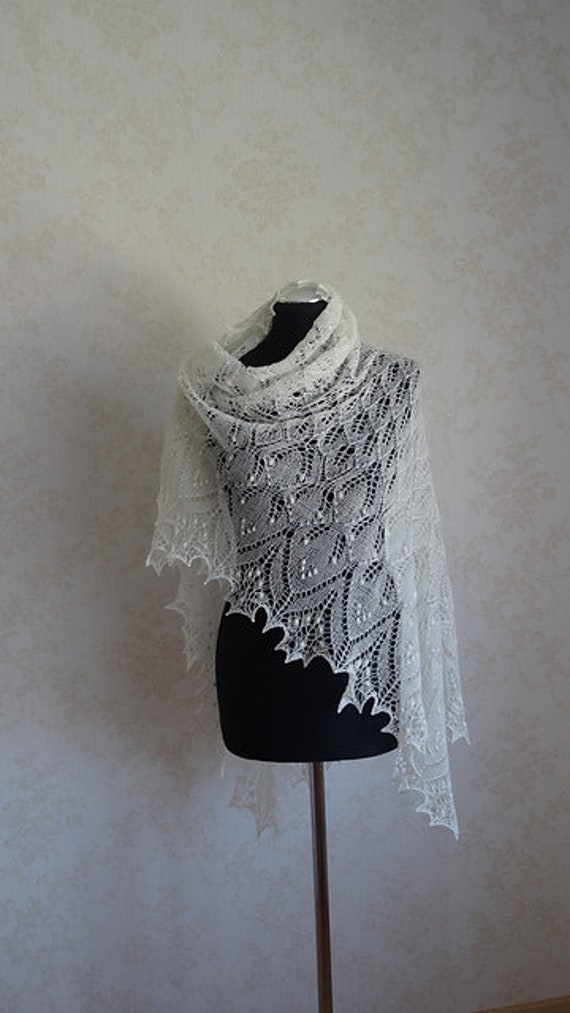 Hand Knitted Lace Shawl Square Shawl White Wedding Shawl | Etsy