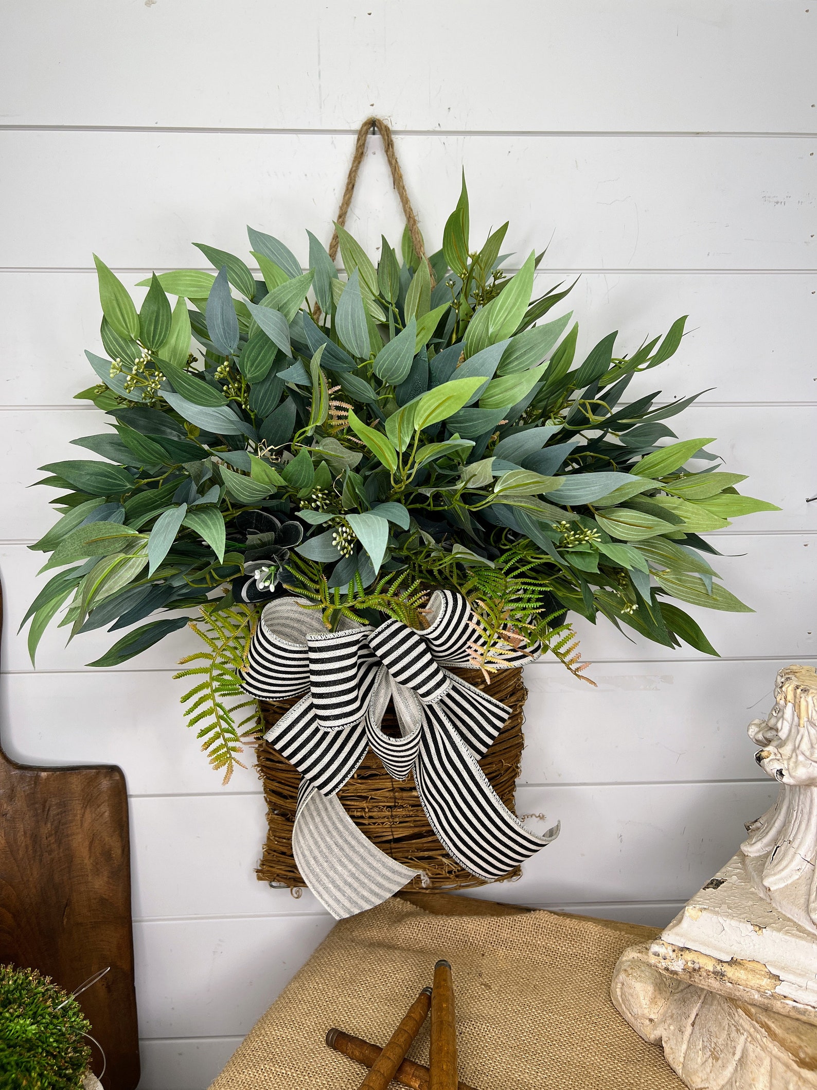 Mixed Forest Greenery Door Hanger Basket - Etsy