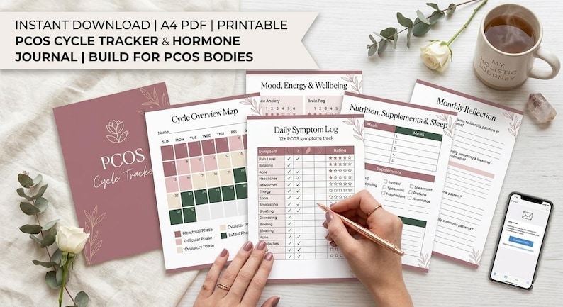 PCOS Hormone Cycle Tracker Printable | Monthly Symptom Log | Cycle ...