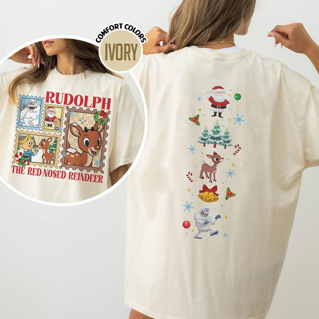 Rudolph the Red Nosed Reindeer Shirt, 2sides Rudolph Stamp Style ...