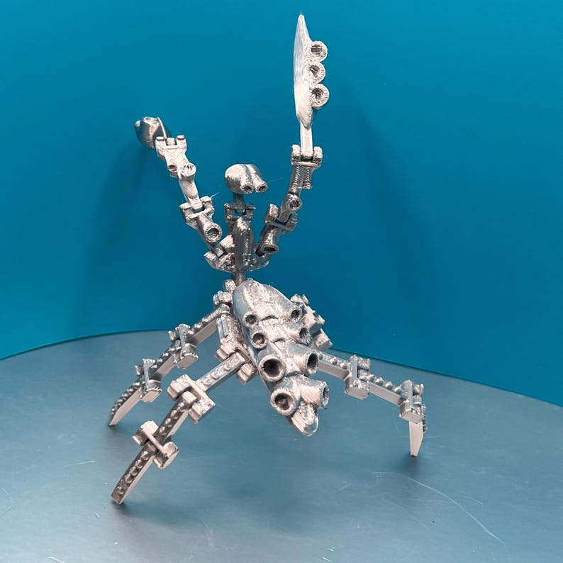 3D Printed Articulated Steampunk Praying Mantis Unpainted Chrome Look ...