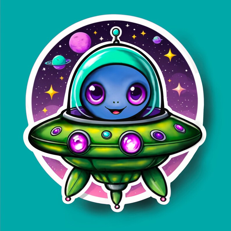 Alien in Spaceship Laminated Waterproof Vinyl Sticker Decal for Laptops ...