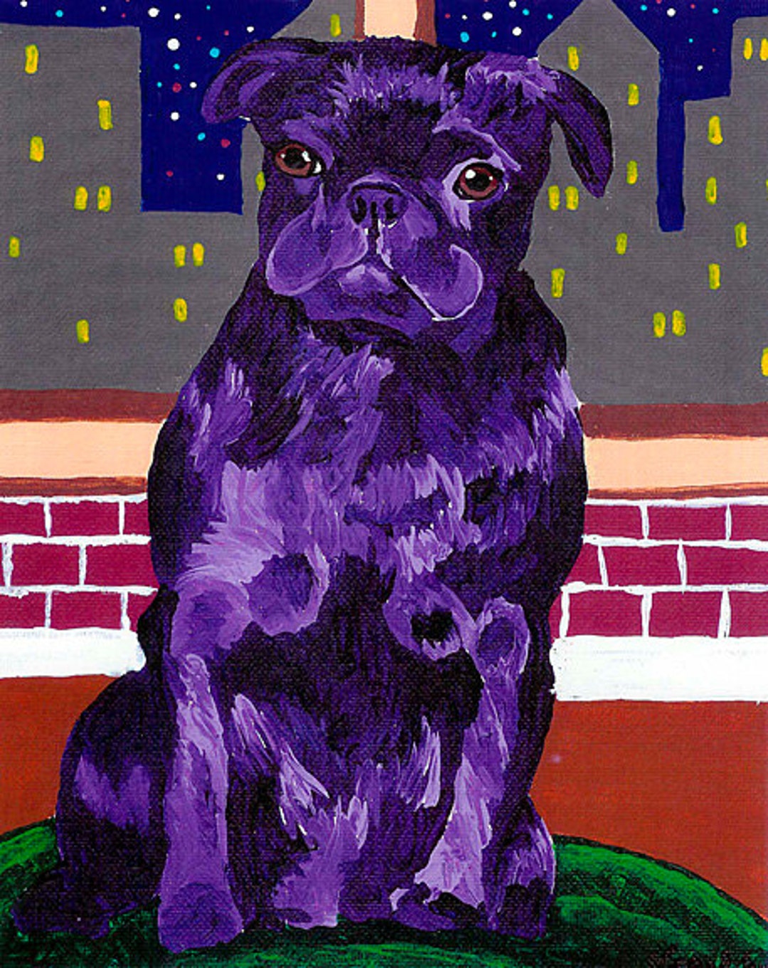 Purple PUG in New York City NYC Signed Dog Art Print of Original ...