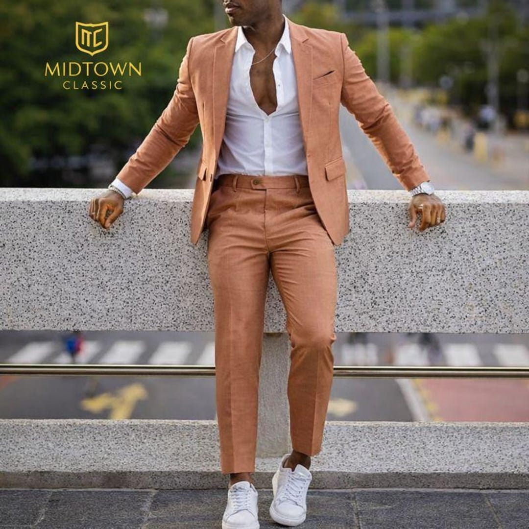 Men's Peach 2 Piece Suit Slim Fit Summer Casual, Wedding, Prom Attire ...