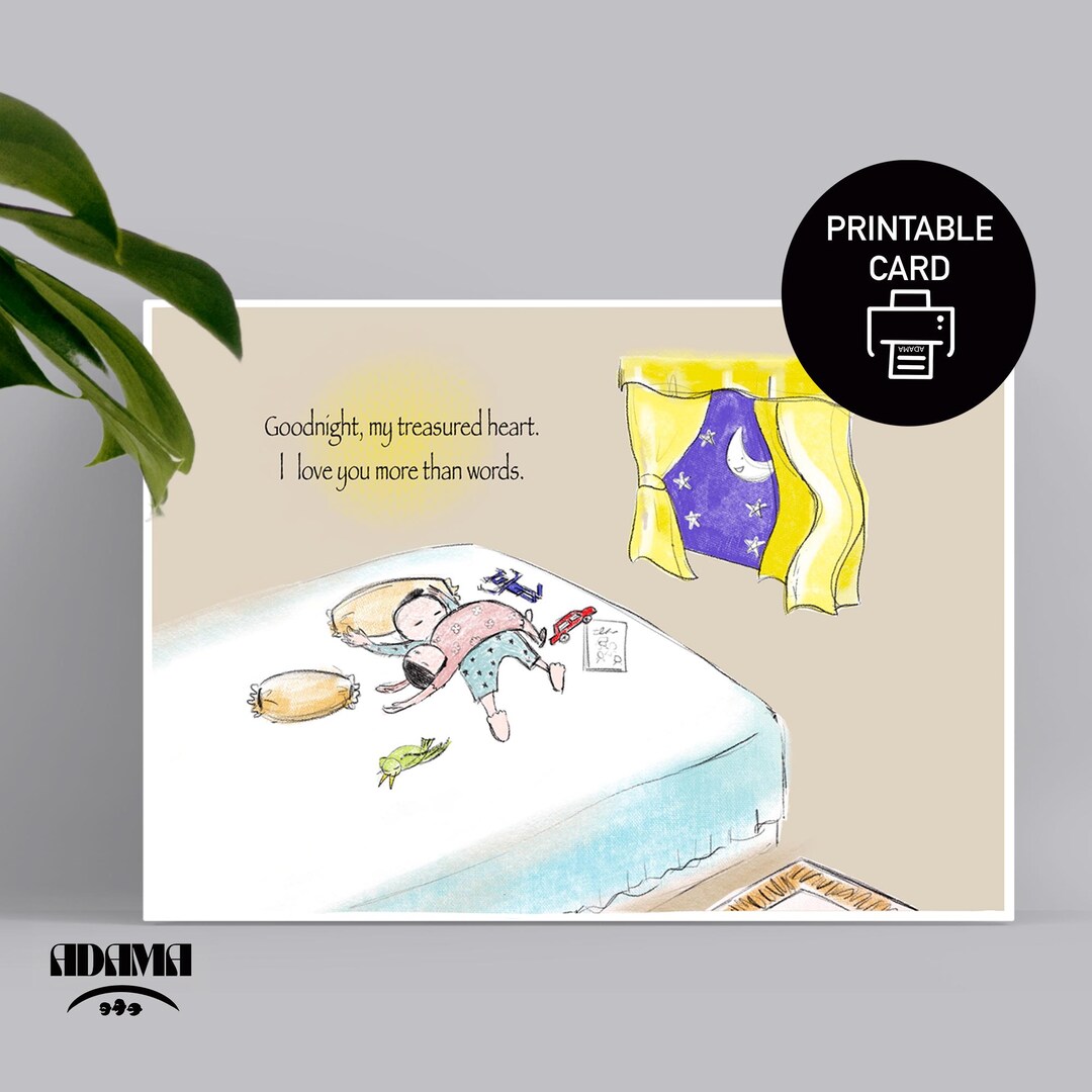 Printable Goodnight Card – Bedtime Illustration for Kids - Etsy