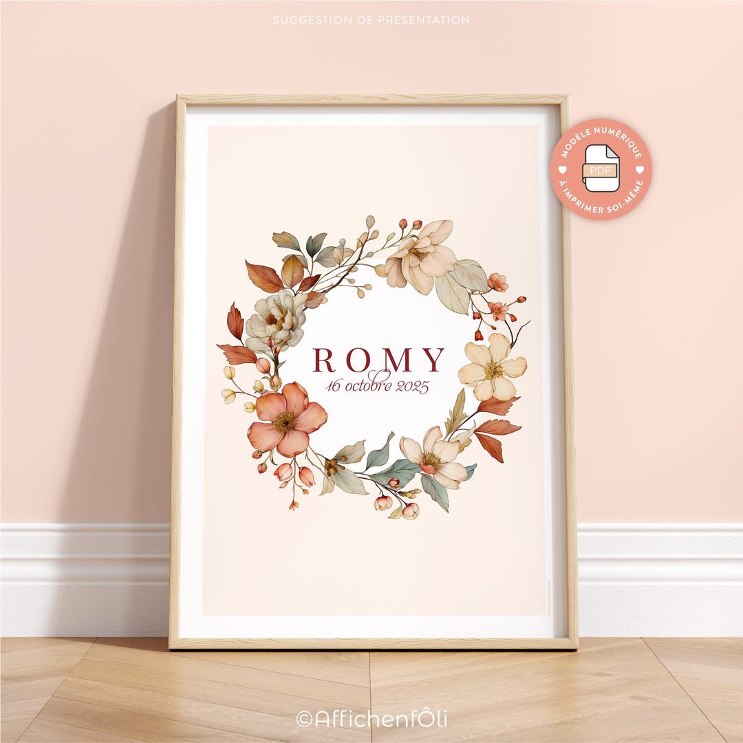 Personalized Poster for a Girl's Room, Featuring a Flower Crown and ...