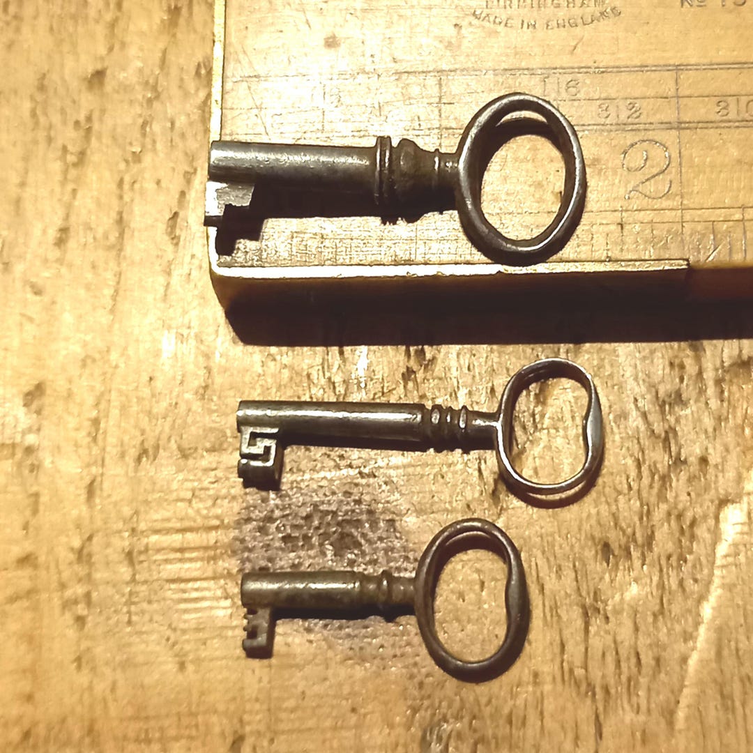 3 Antique Georgian Black Smith Made Keys for Chest of Drawers, Pad ...
