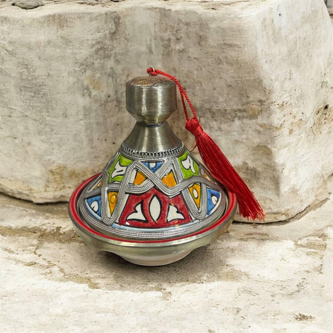 Handmade Fes White Ceramic Tagine With Colorful Hand-painted Design and ...