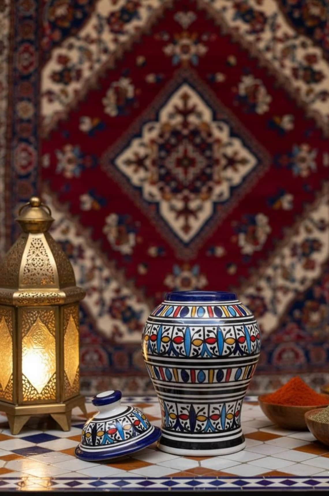 Handmade Fes Ceramic Lidded Vase with Traditional Moroccan Motifs ...
