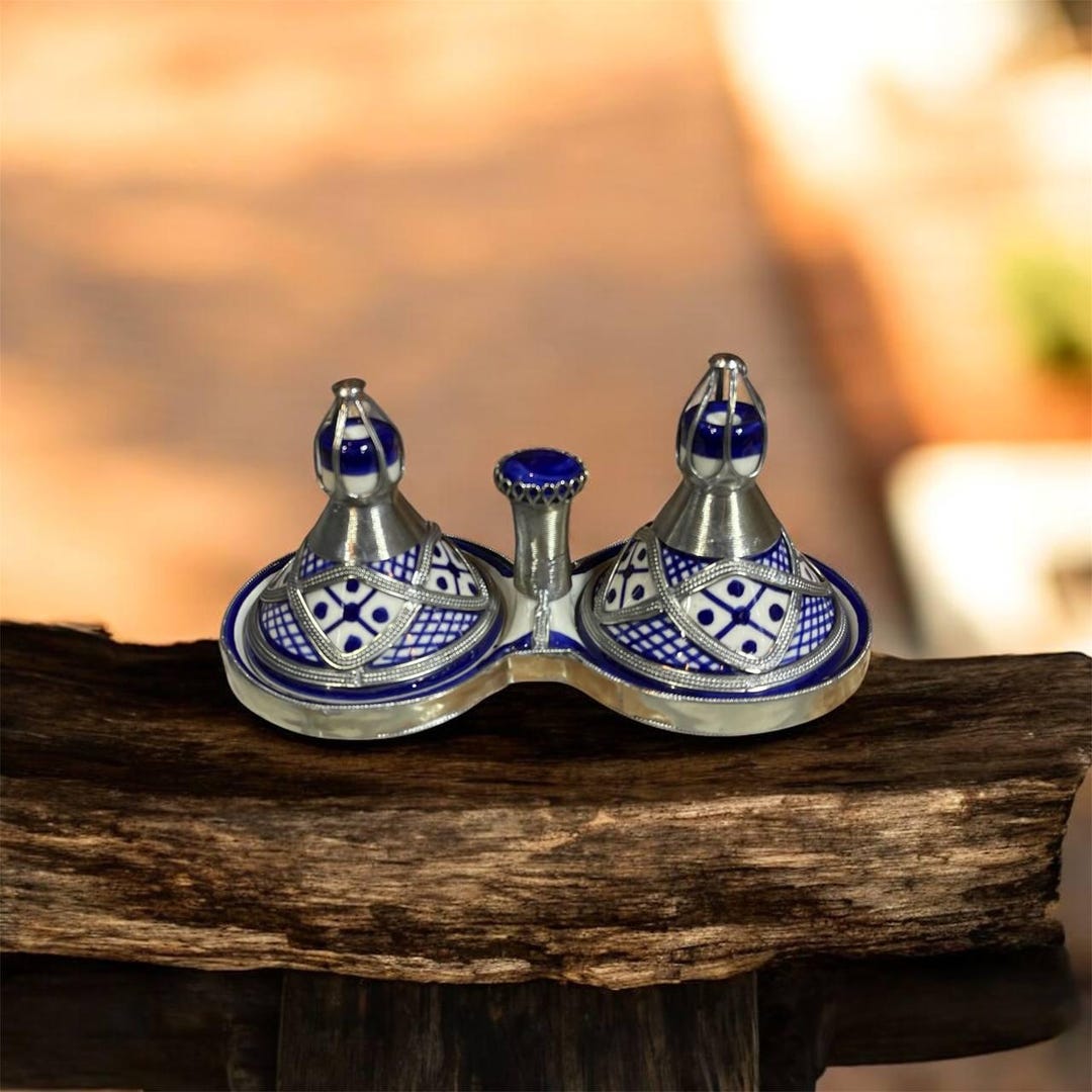 Set of 2 Handmade Fes Mini Ceramic Tagines With Silver Metal Lids ...
