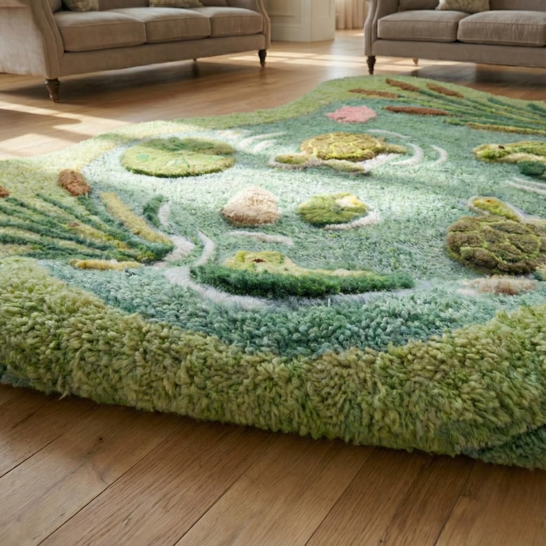 Frog Pond Rug Tufted Green 3D Plush Area Carpet, Whimsical Kids Bedroom ...