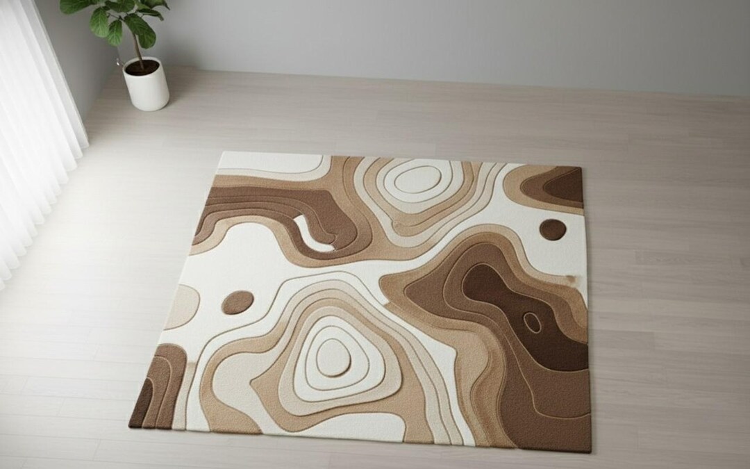 Hand Tufted Topographic Rug, Modern Abstract Brown Beige Area Carpet - Etsy