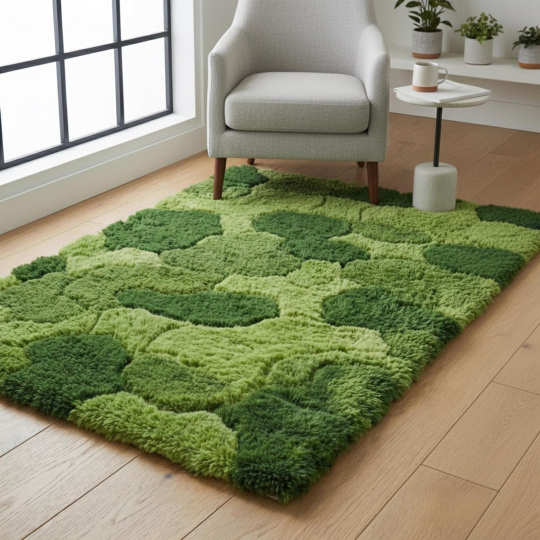 Hand-tufted Moss Rug | Forest Floor 3D Shag Carpet, Biophilic Nature ...