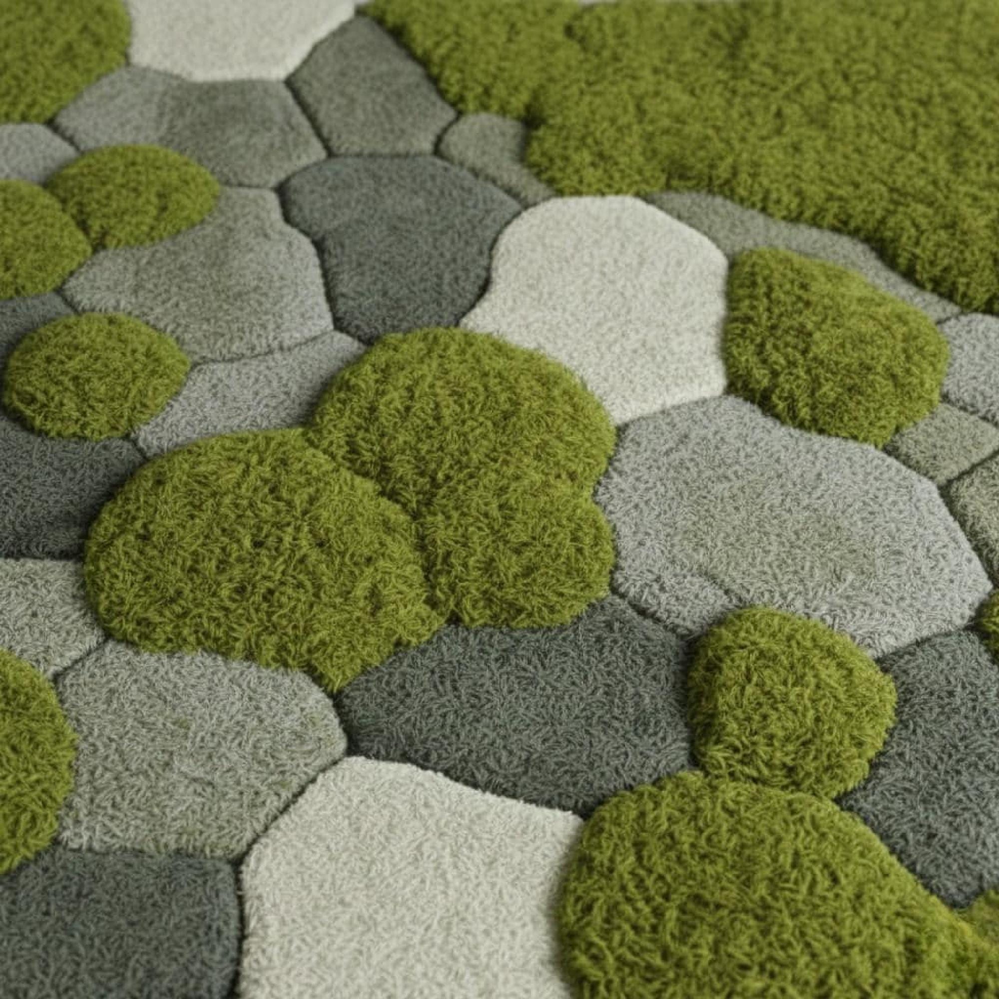 Moss Rug, Sculpted Organic Stone Path Luxury Green Area Carpet Hand ...