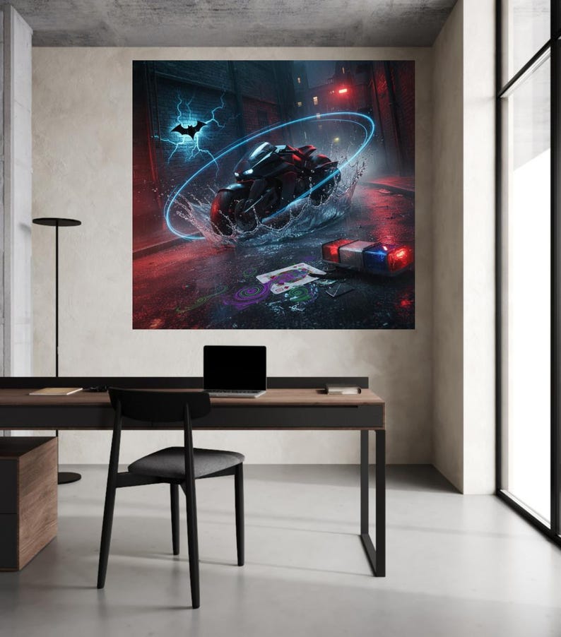 The Dark Knight Batpod Alley Surge Art Print | Rain Neon Noir (digital ...