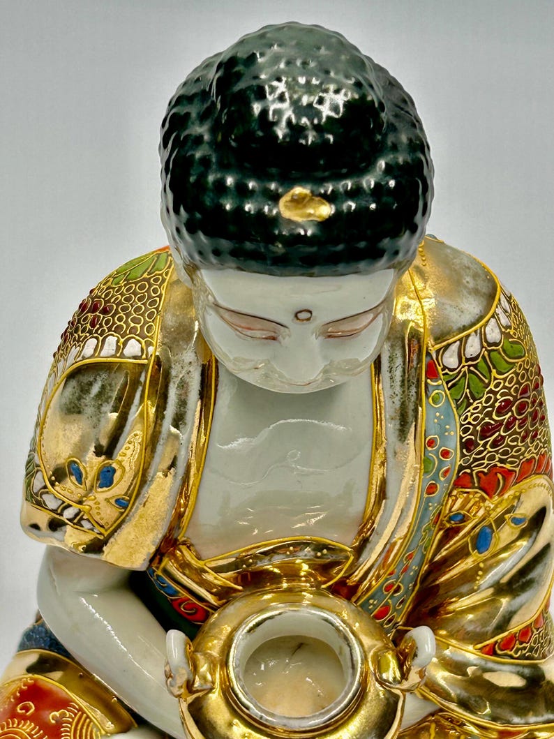 Vintage Japanese Satsuma Style Buddha Incense Burner Candle Holder Gilt ...