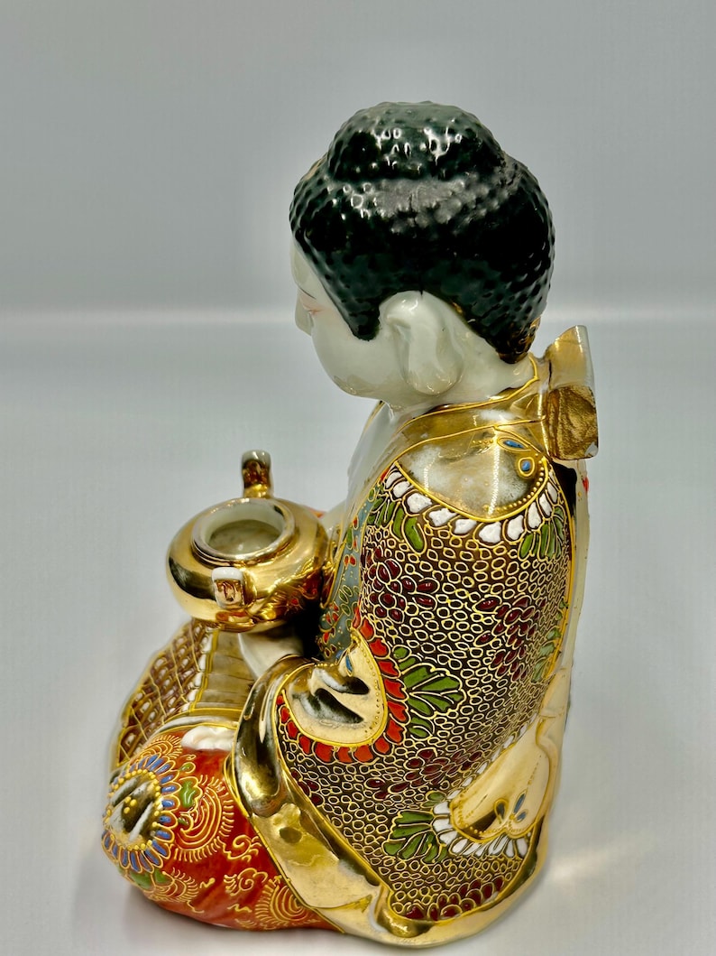 Vintage Japanese Satsuma Style Buddha Incense Burner Candle Holder Gilt ...