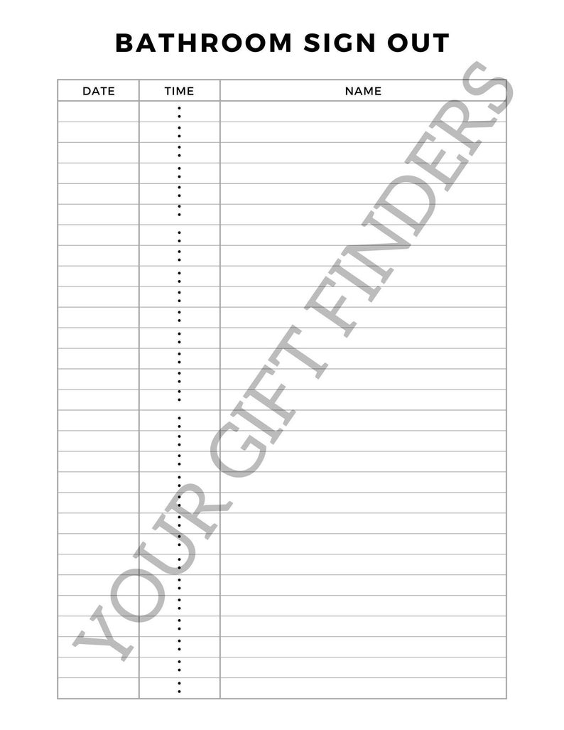 Bathroom Sign Out Sheet Printable, Classroom Bathroom Log, Student ...