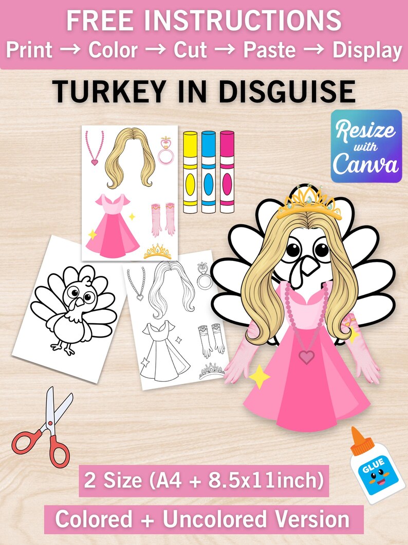 Disguise a Turkey, Turkey in Disguise Printable, Princess Turkey, Hide ...