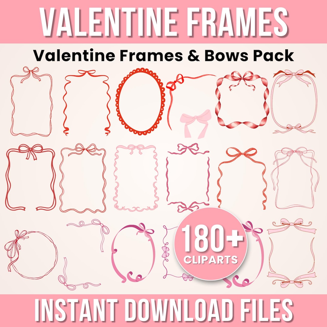 Bows Frames Clipart Set Coquette Bow Borders Pngs Valentines Day Ribbon ...