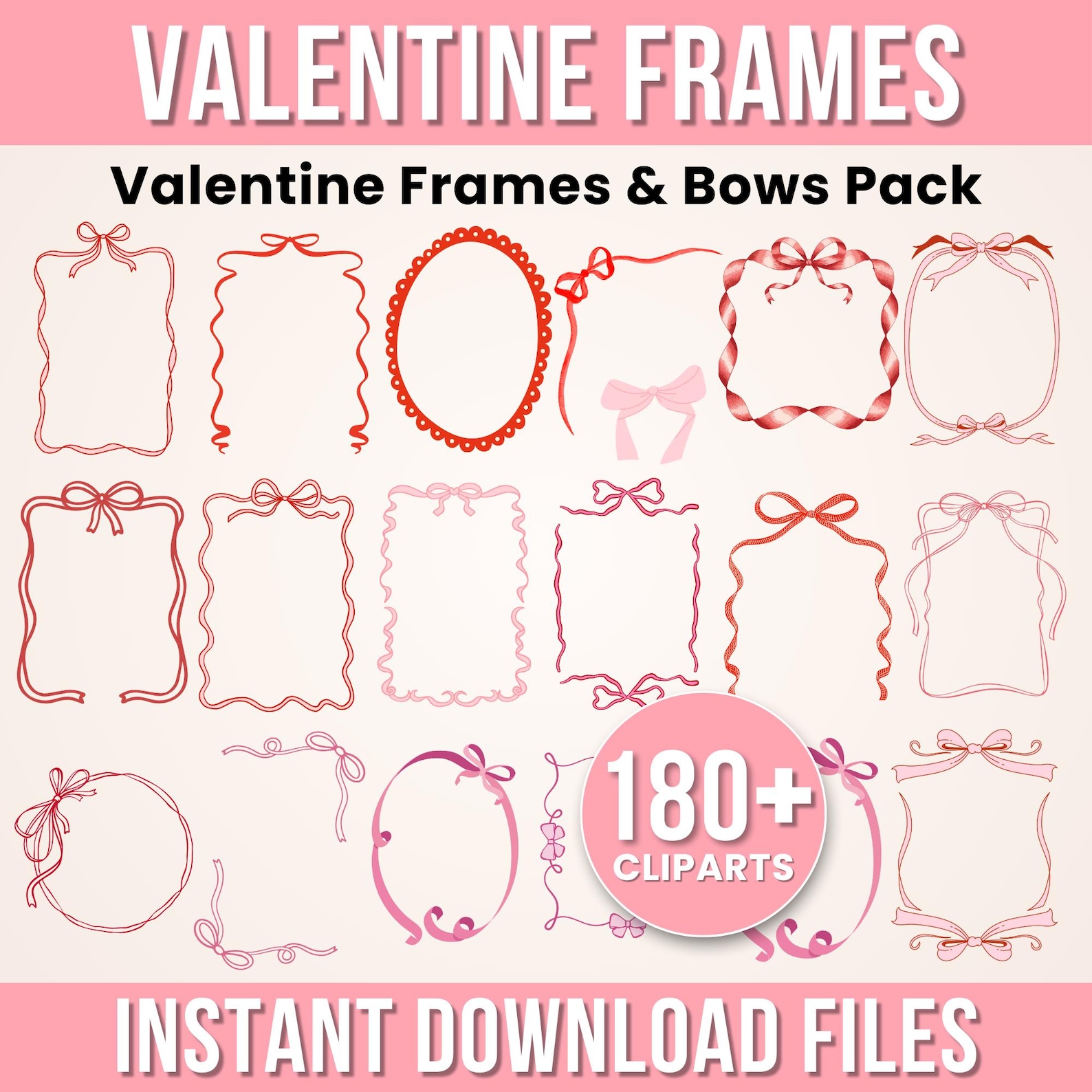 Bows Frames Clipart Set Coquette Bow Borders Pngs Valentines Day Ribbon ...