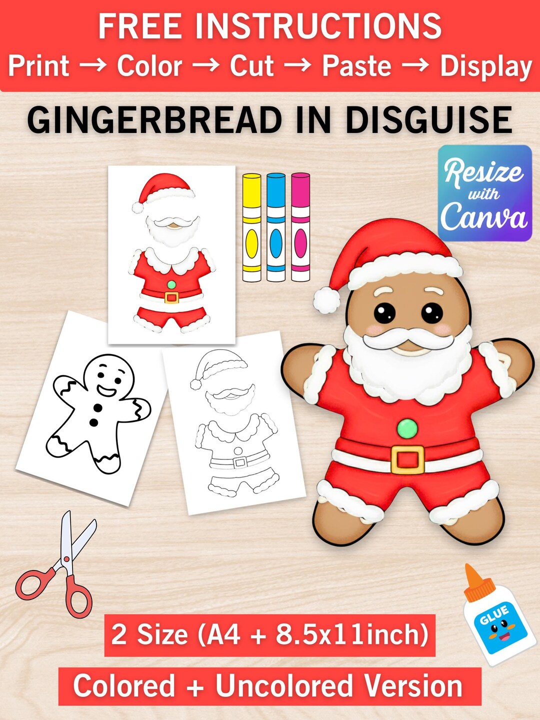 Disguise a Gingerbread Man Santa, Santa Gingerbread Disguise, Printable ...