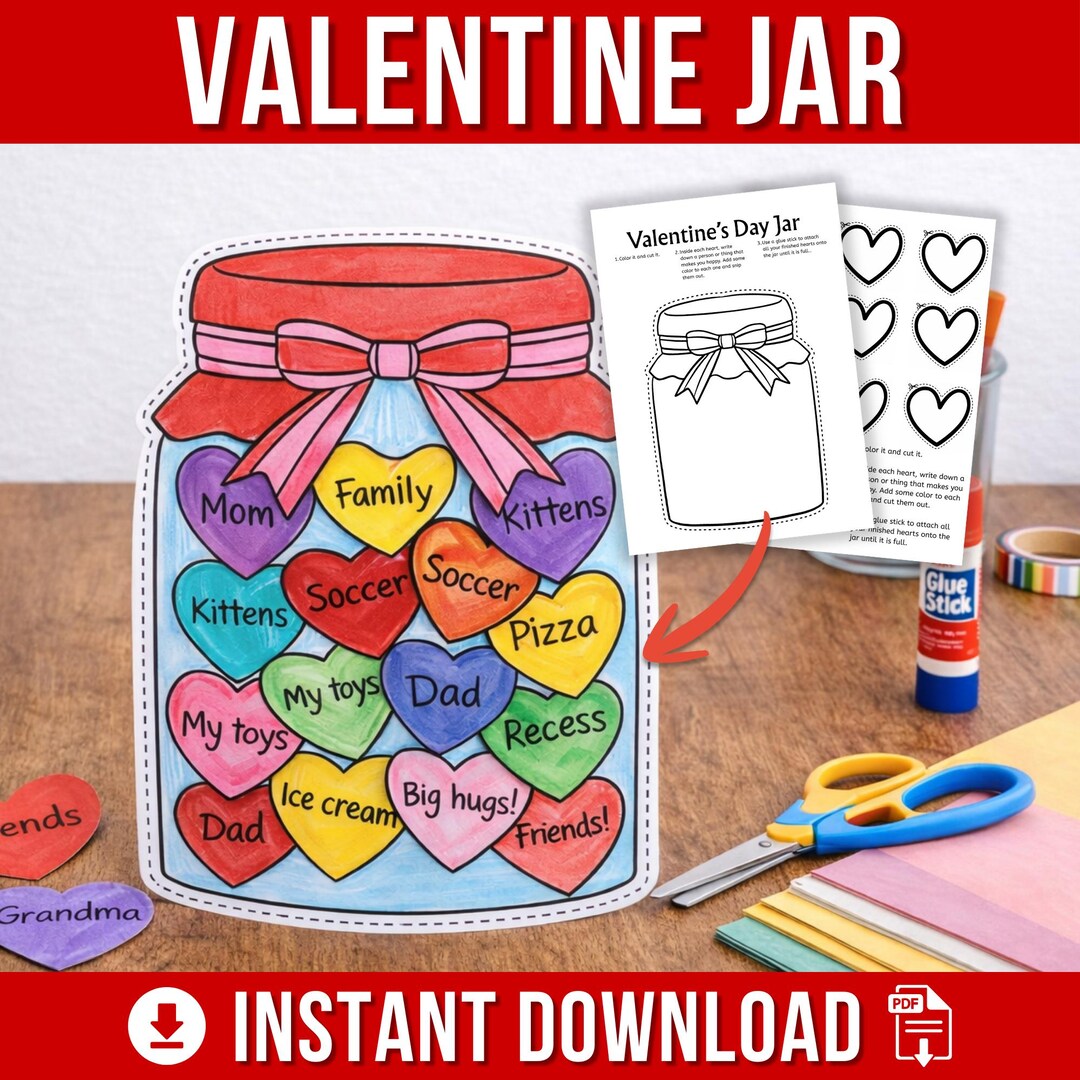 Things I Love Valentine’s Day Jar Craft for Kids – Classroom Activity ...