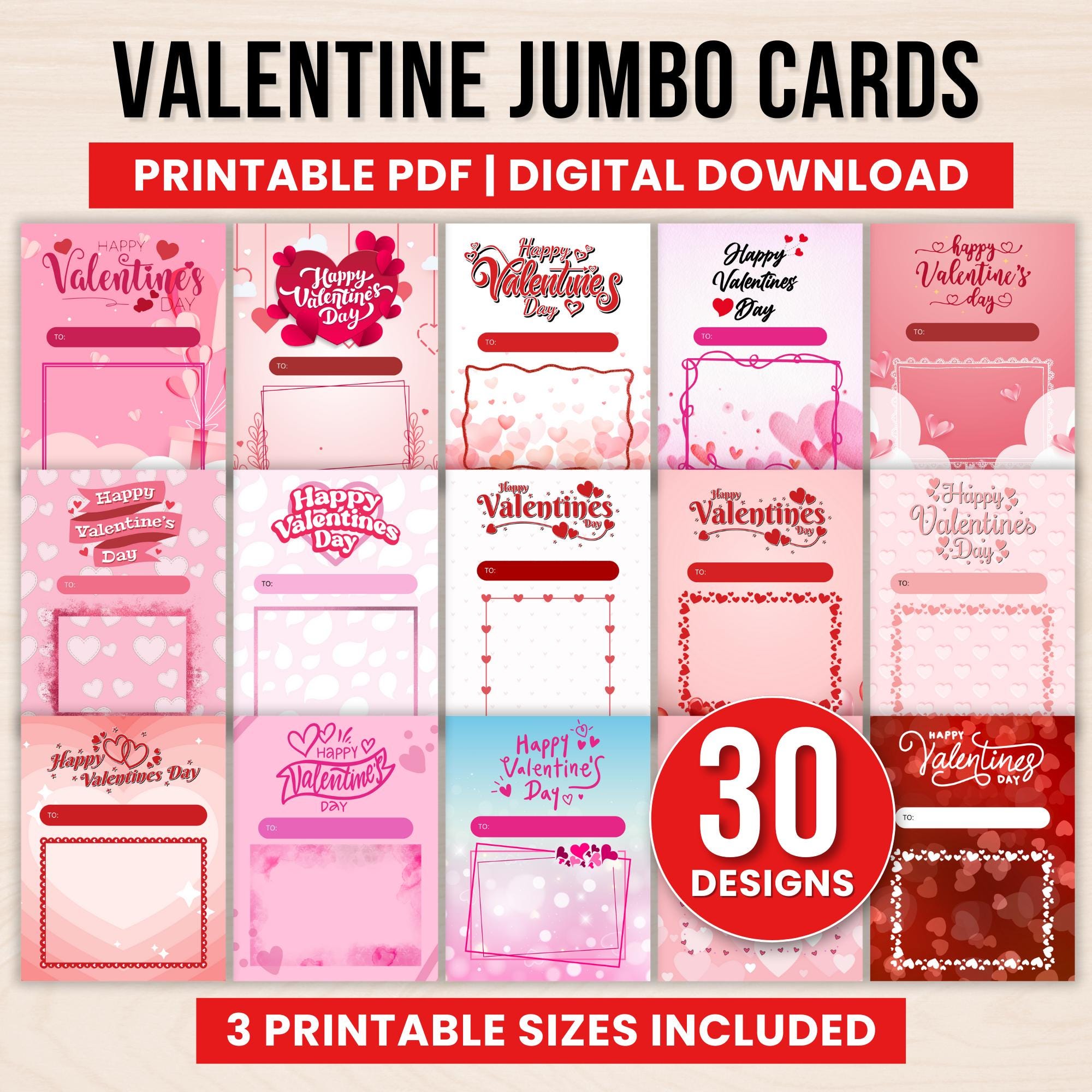 30 Valentine Jumbo Cards, Editable Canva Template, Valentine’s Day ...