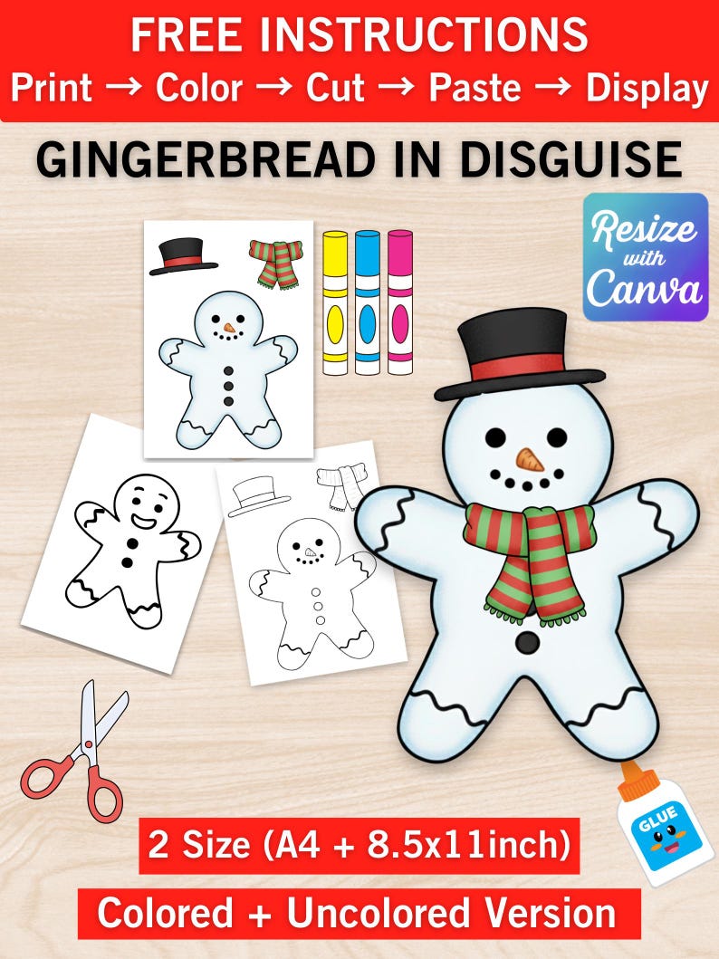 Disguise a Gingerbread Man Snowman, Printable Snowman Outfit, Winter ...