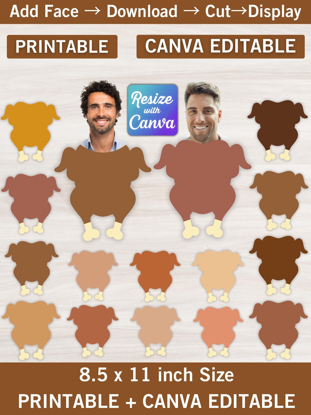 Turkey Face Cutout Printable, Turkey Body Cutouts Only, Friendsgiving ...