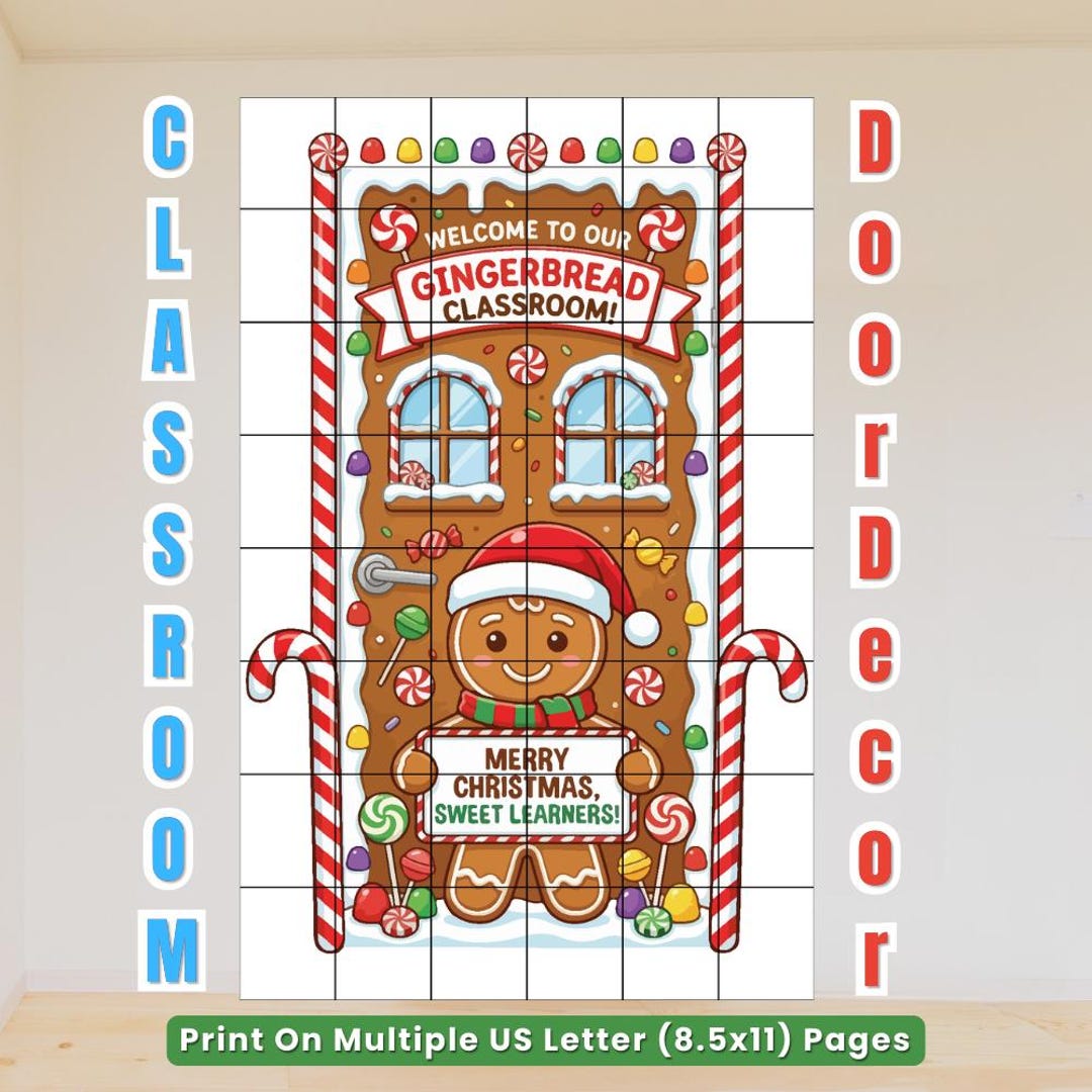 Gingerbread Christmas Classroom Door Decor Kit (printable PDF) - Etsy