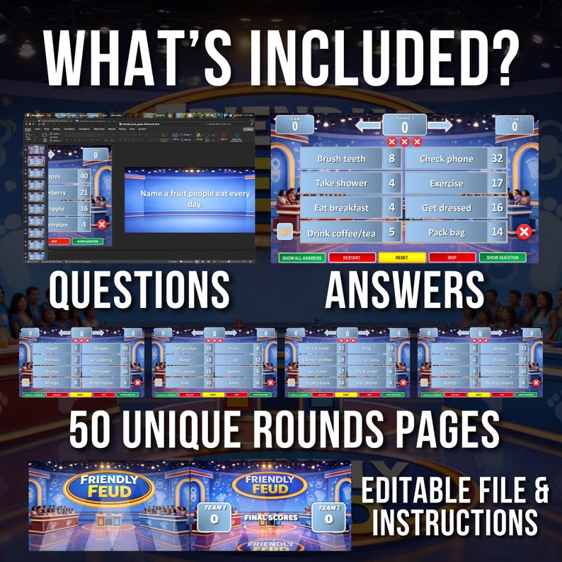 Friendly Feud Family Game, Editable Powerpoint Game Show With Auto ...