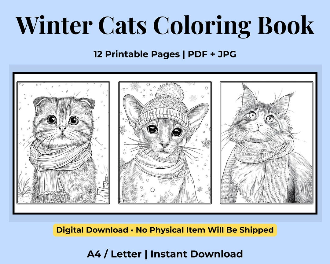 Winter Cats Coloring Book - Etsy