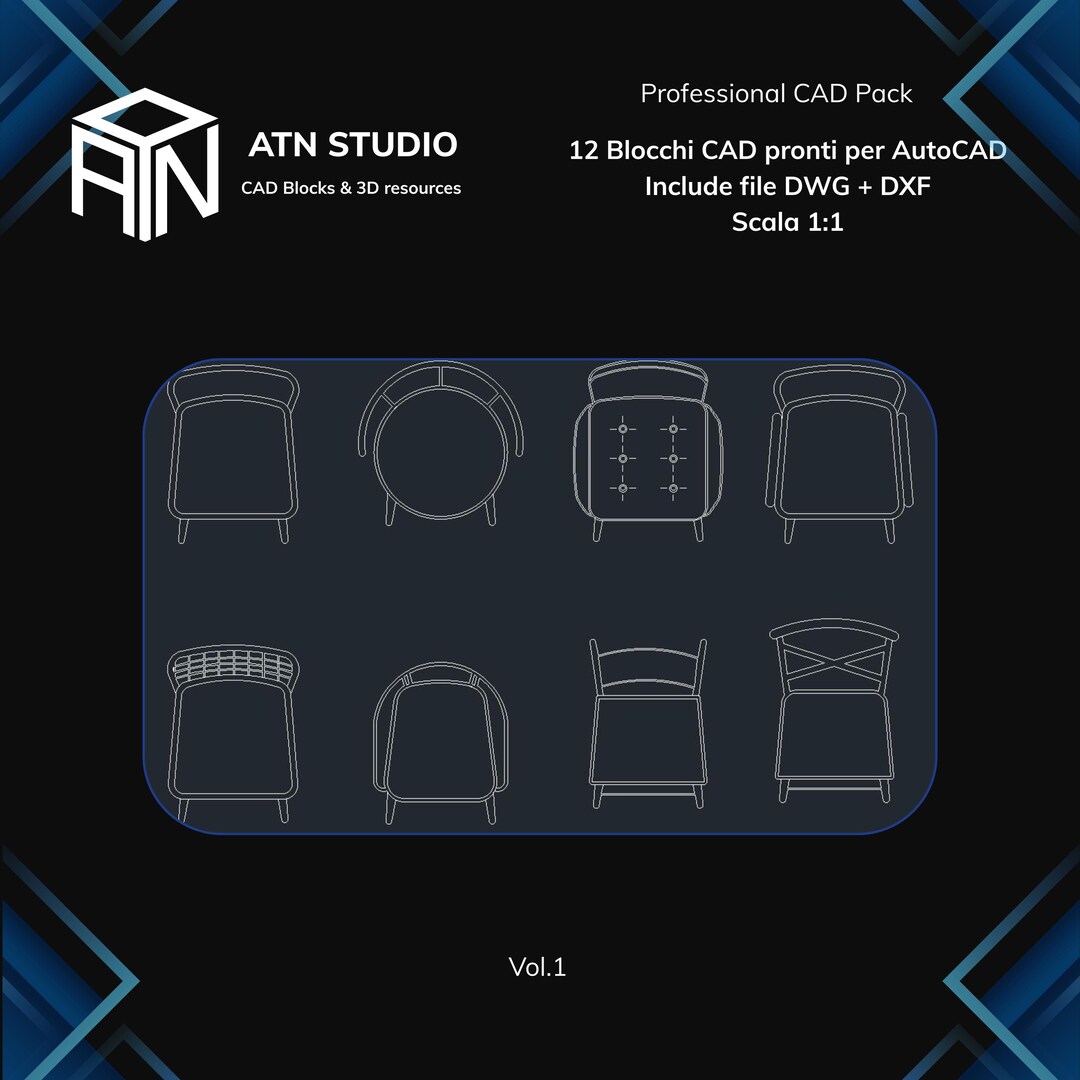ATN Studio | 12 Chairs 2D Top View (DWG + DXF) | Professional CAD ...