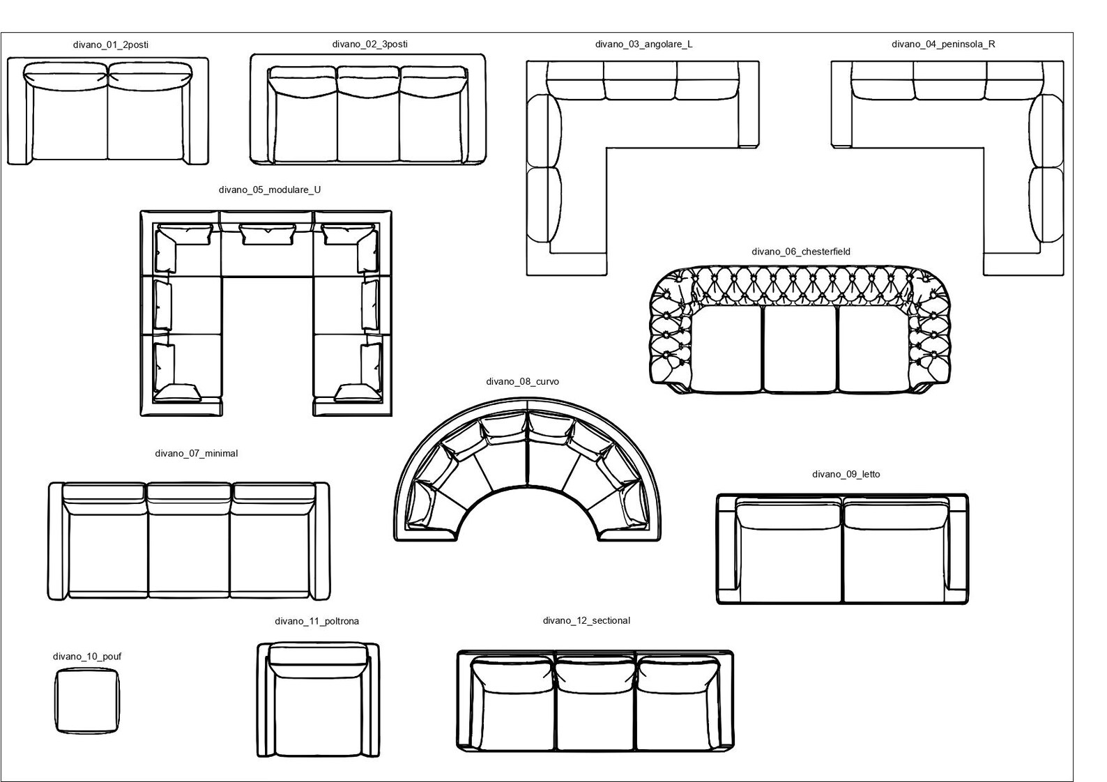12 2D Sofas CAD DWG DXF | Autocad Furniture Blocks | ATN Studio Vol.1 - Etsy