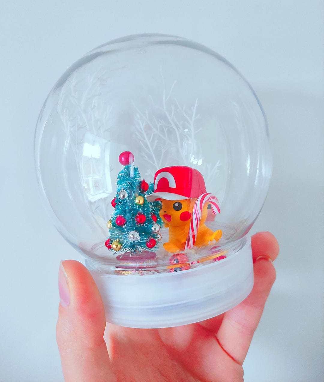 Handmade Pikachu Snow Globe Diorama | Ash Ketchum Hat Pokémon Miniature ...