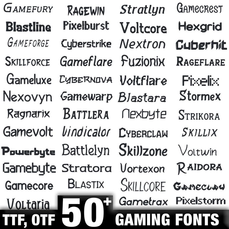 Gaming Font Bundle 50 Tech Gamer Fonts TTF OTF Instant Download - Etsy